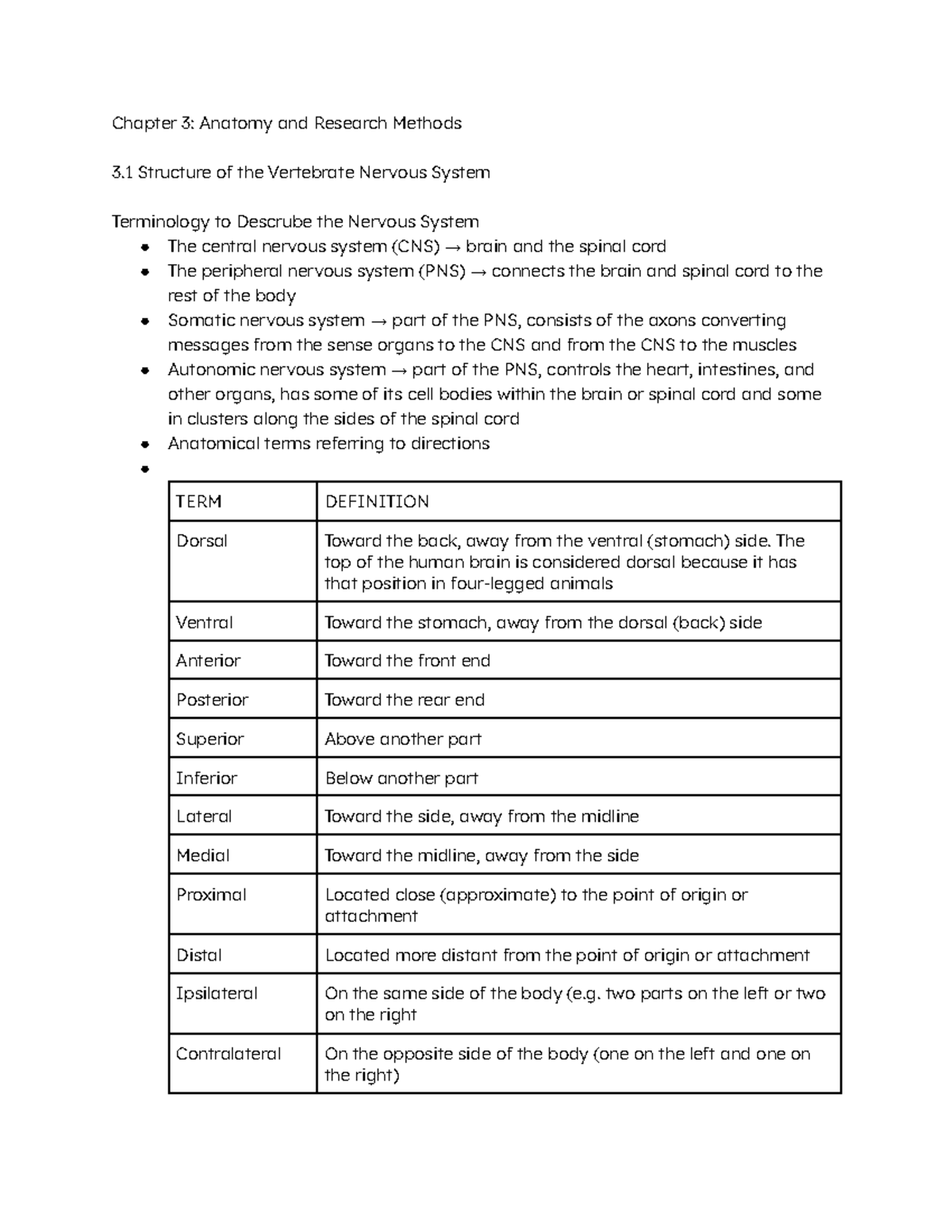 Unit 3 Notes: Anatomy and Research Methods - Chapter 3: Anatomy and ...