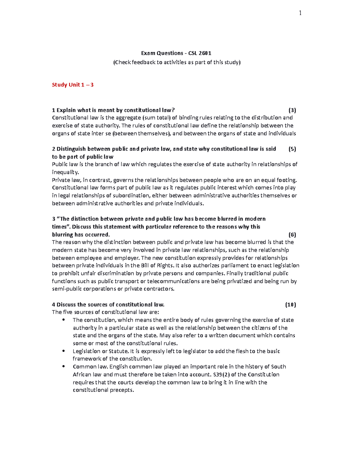 CSL2601-exam questions - Exam Questions - CSL 2601 (Check feedback to ...