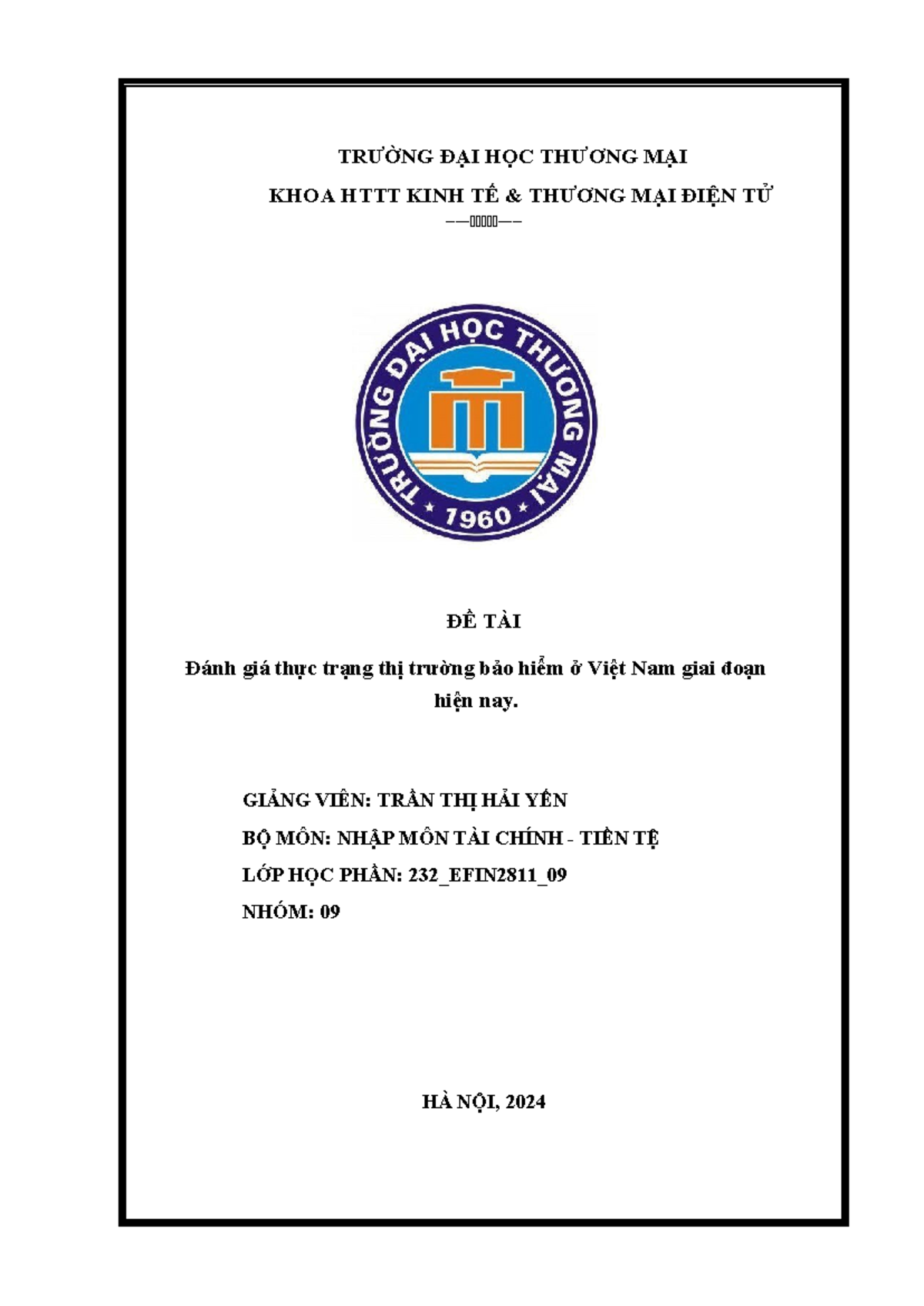 NHÓM 9 - NHẬP MÔN TCTT - NHẬP MÔN TCTT - TRƯỜNG ĐẠI HỌC THƯƠNG MẠI KHOA ...