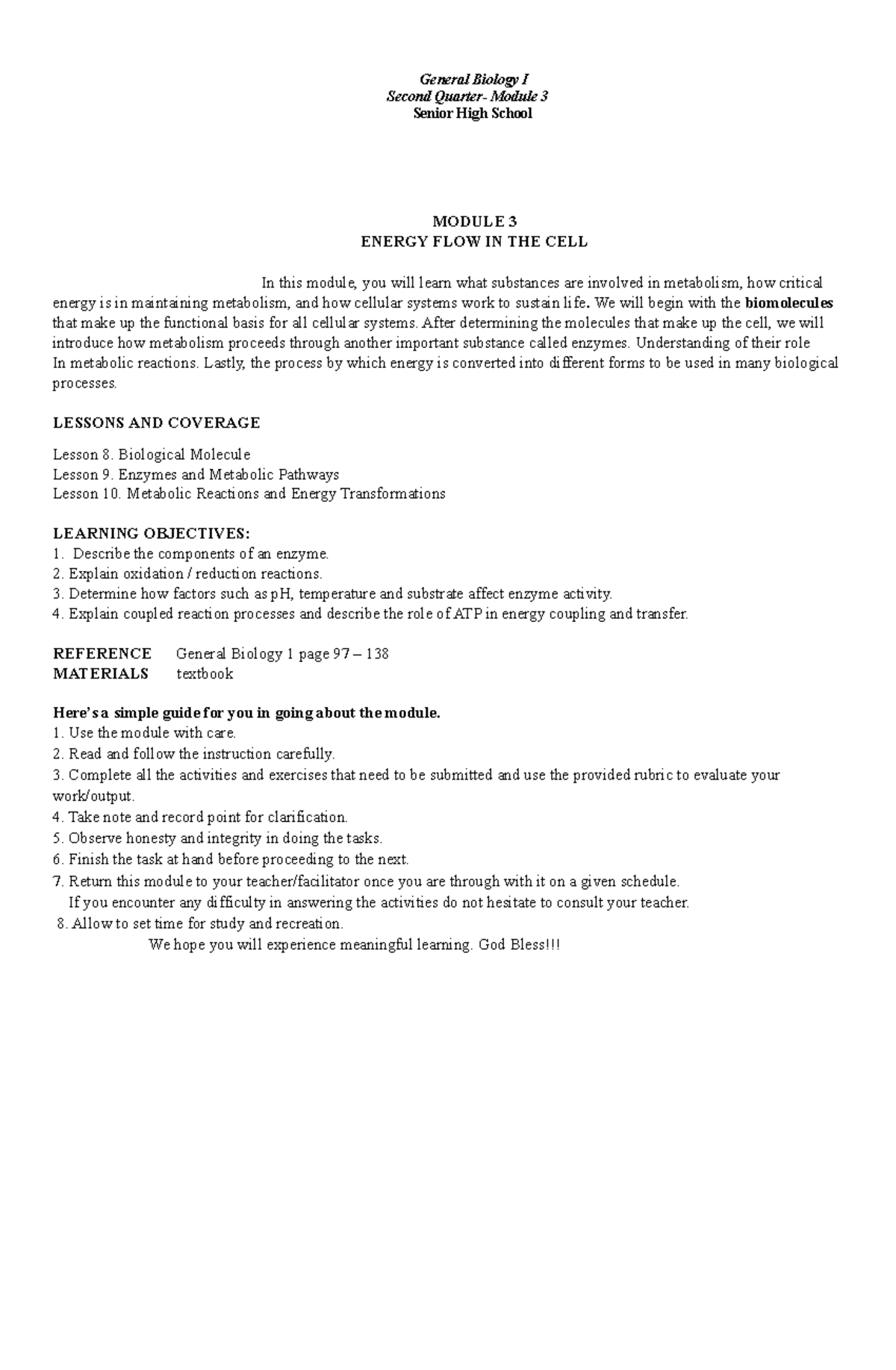 Biology Q3- Module - Second Quarter- Module 3 Senior High School MODULE ...