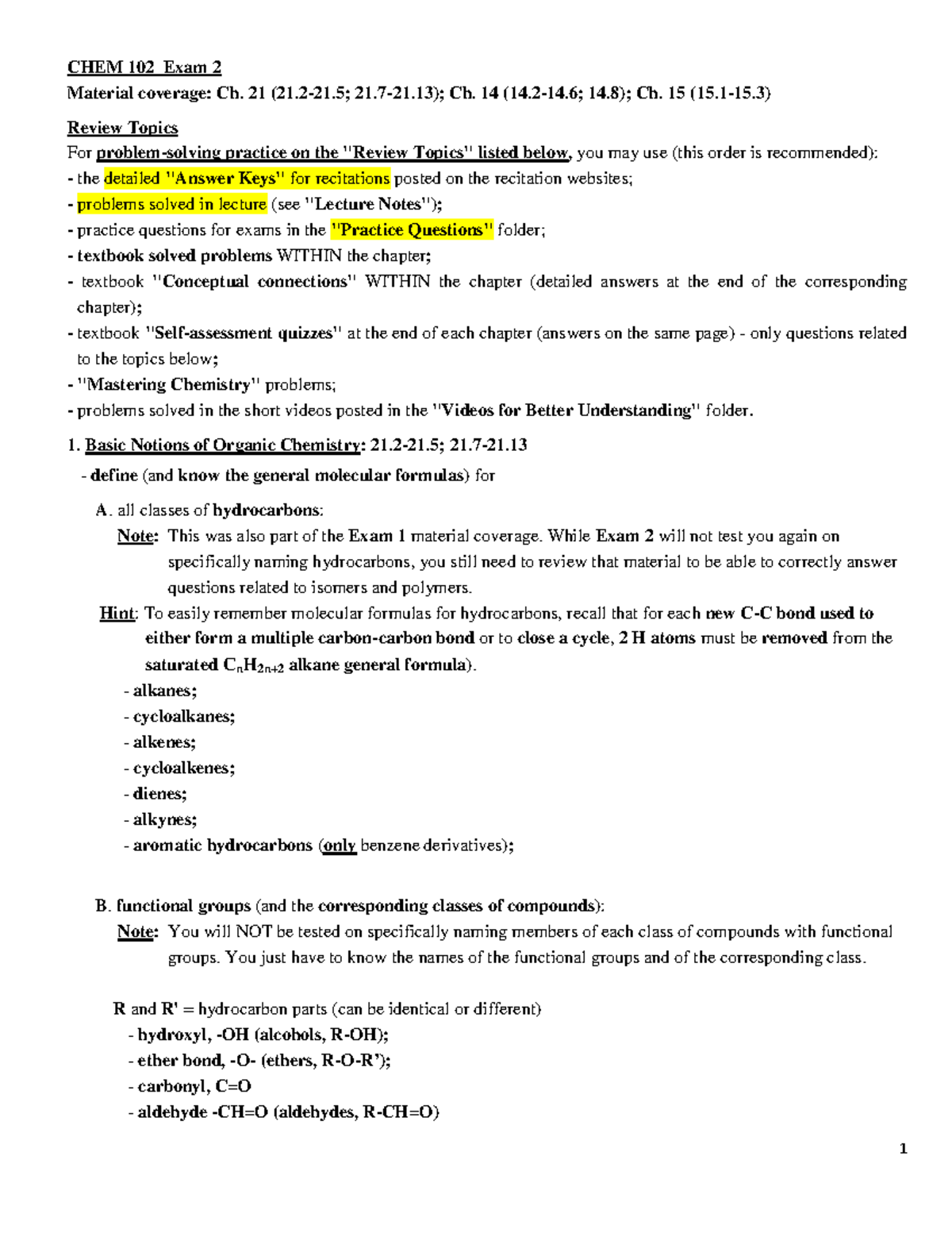 Review Topics CHEM 102 W23 Exam II - 1 CHEM 102 Exam 2 Material coverage: Ch. 21 (21.2-21; 21.7 ...