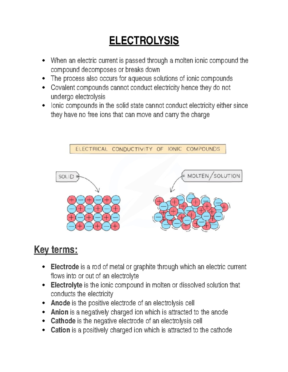 Electrolysis - these notes are summarized and really helpful as they ...