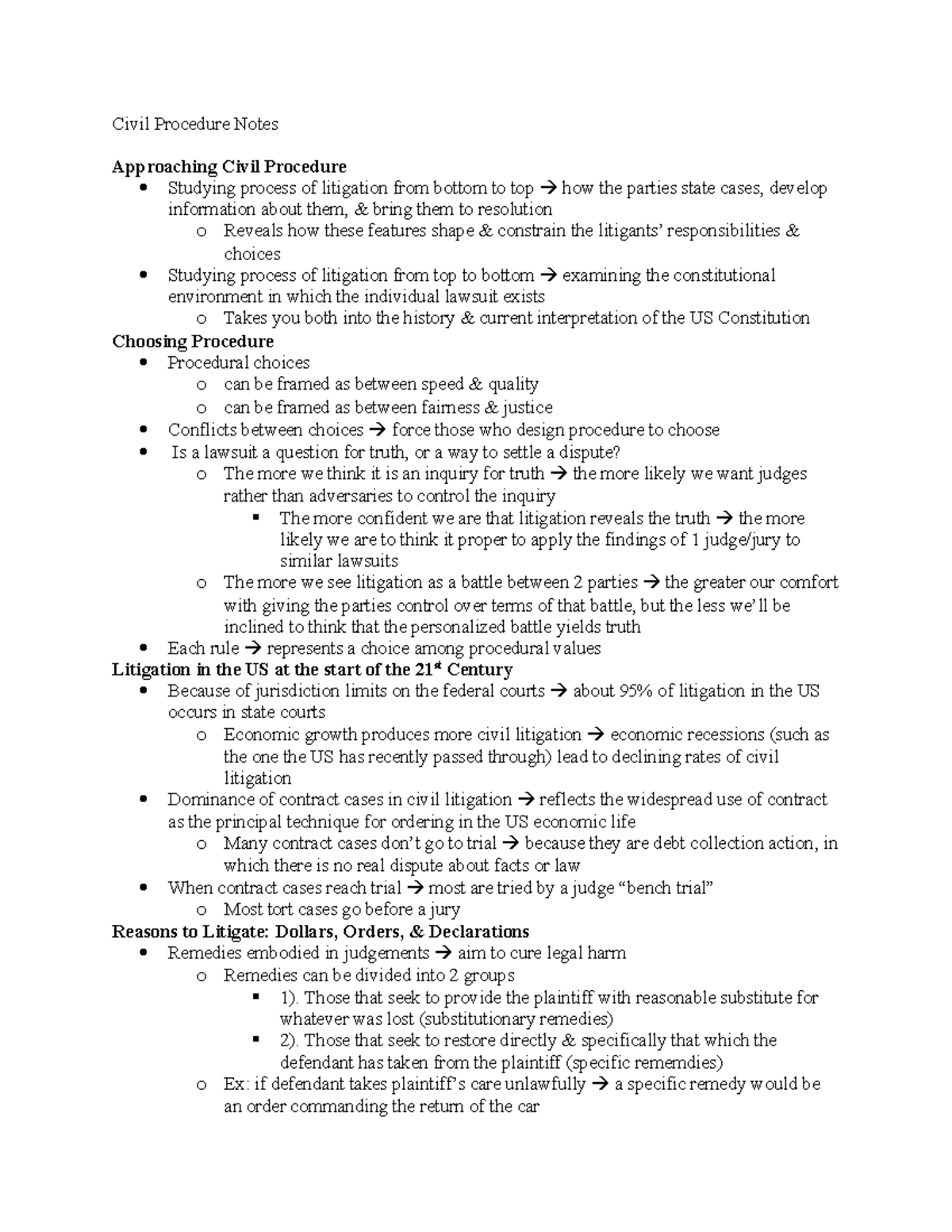 Civil Procedure Notes - Civil Procedure Notes Approaching Civil ...