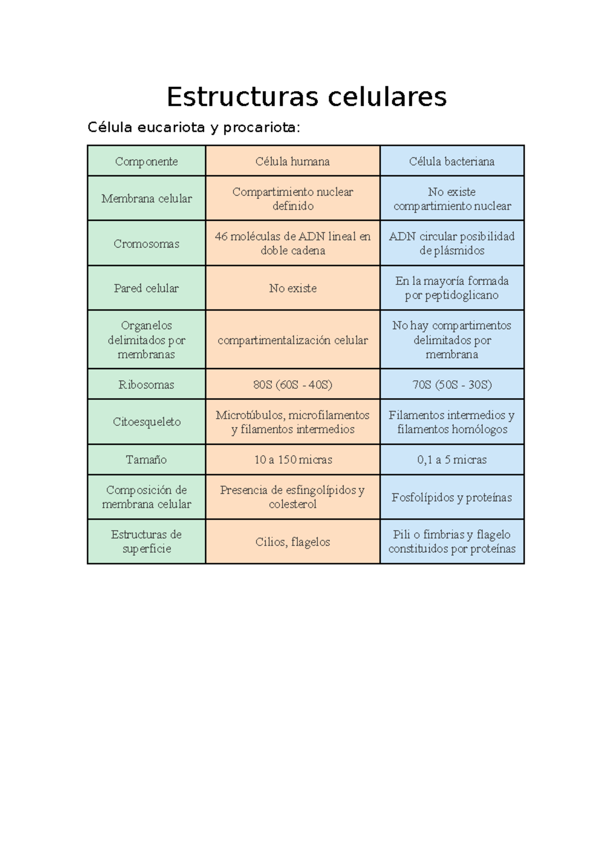 Estructuras celulares - semana 1 - Estructuras celulares Célula eucariota y procariota ...