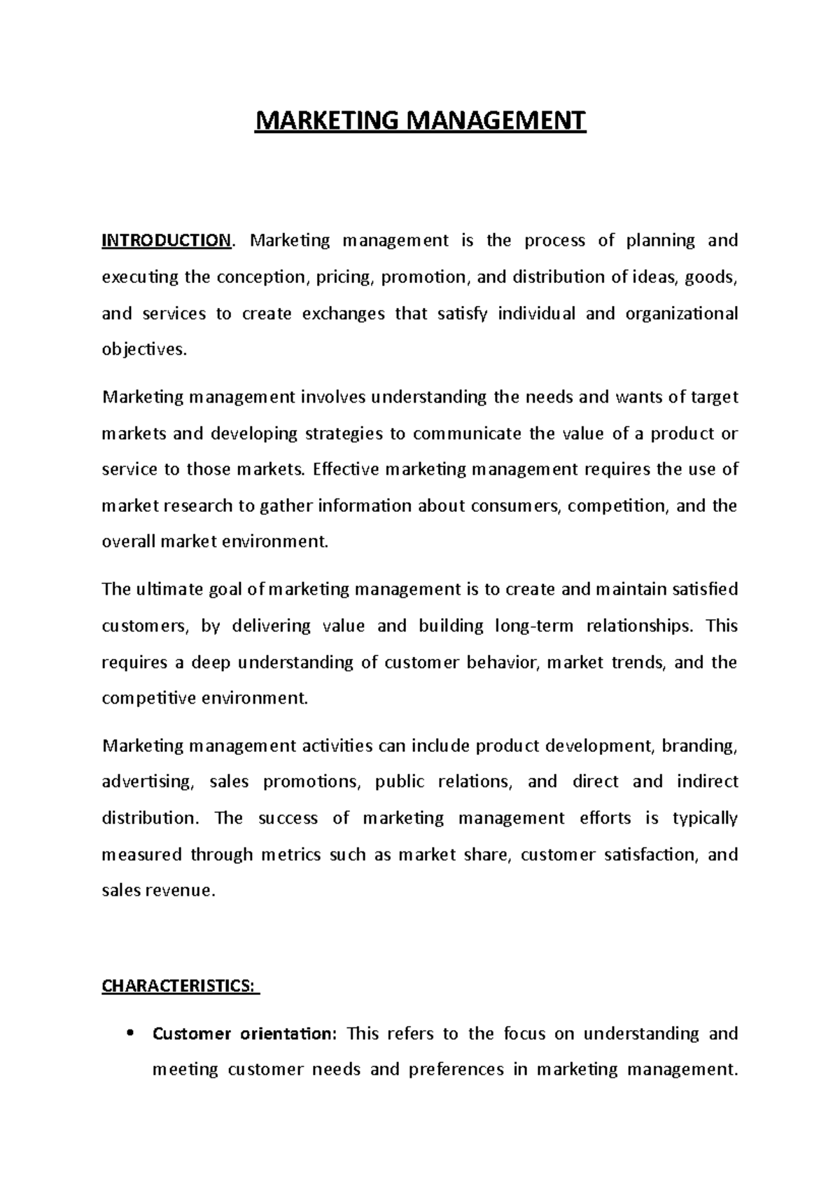 Marketing Management - MARKETING MANAGEMENT INTRODUCTION. Marketing ...