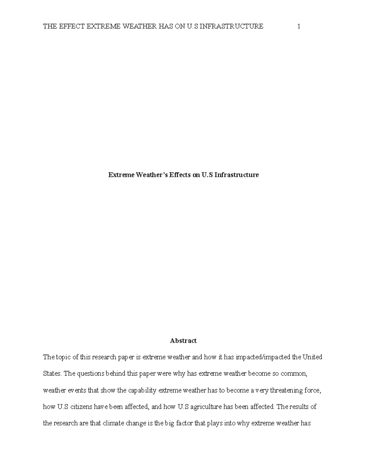 Research Paper Example - Extreme Weather’s Effects on U Infrastructure ...