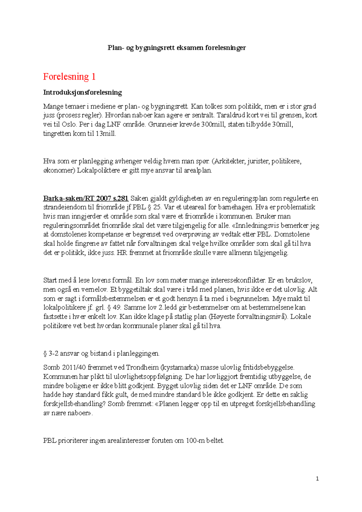 Plan- og bygningsrett eksamen forelesninger - Plan- og bygningsrett eksamen forelesninger - Studocu
