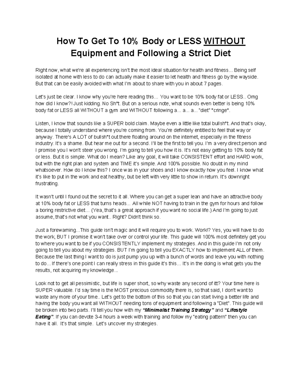 How To Get To 10% Body or LESS Without Equipment and Following a Strict ...