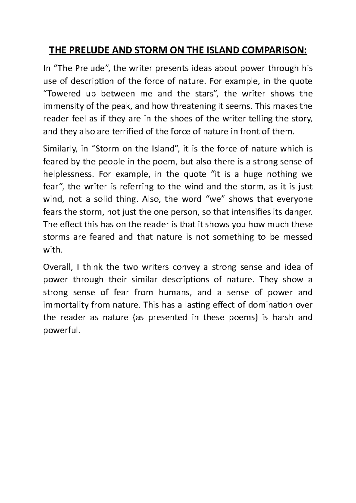 THE Prelude AND Storm ON THE Island Comparison - THE PRELUDE AND STORM ...