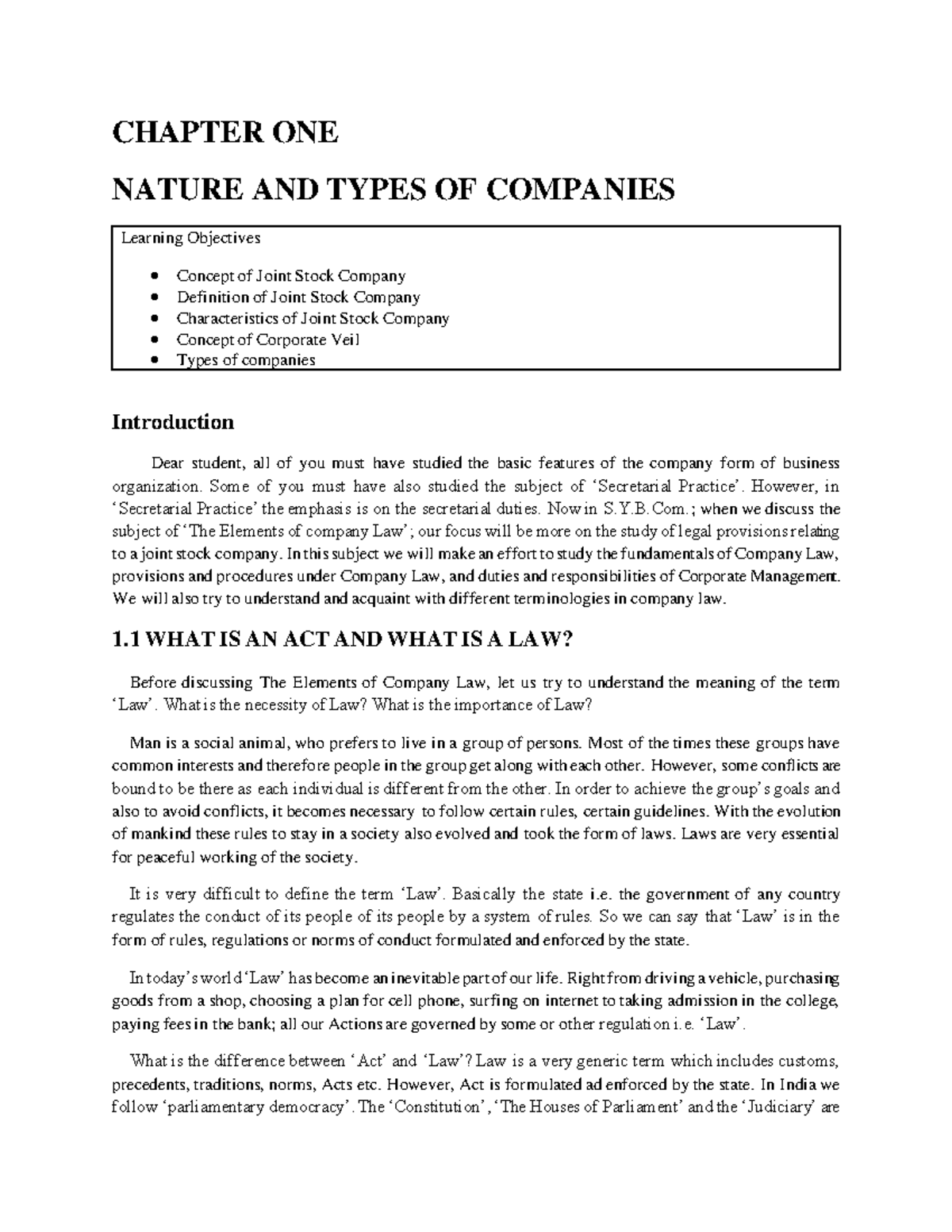 Chapter One - Nature and Types of Companies - CHAPTER ONE NATURE AND ...