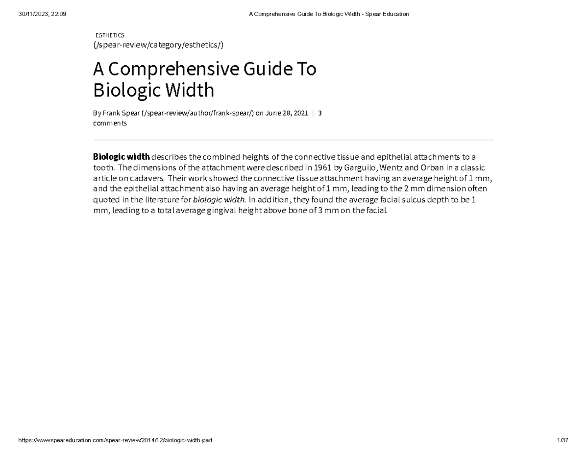 A Comprehensive Guide To Biologic Width - Spear Education - ESTHETICS ...