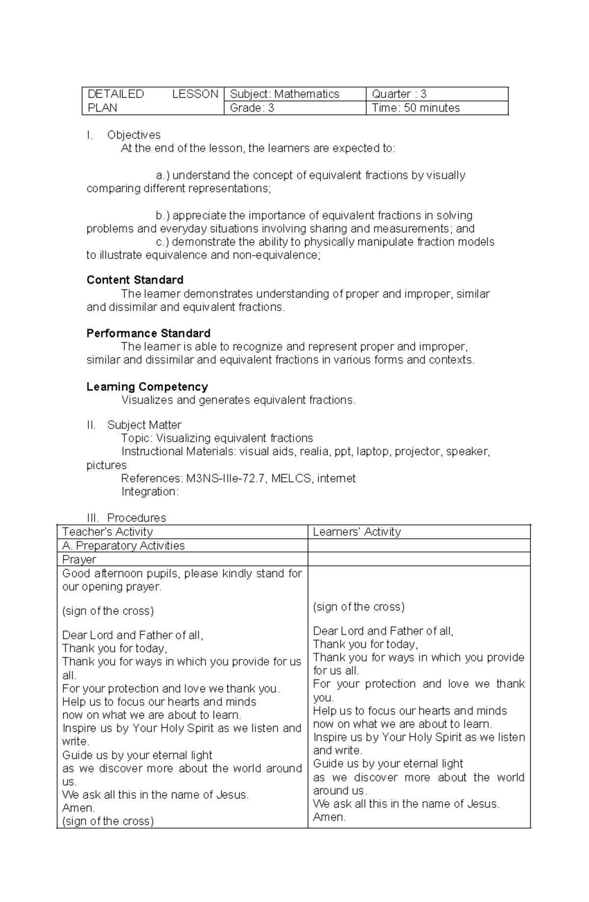 Mathematics 3 DLP Phase 2 DEMO - I. Objectives At the end of the lesson ...