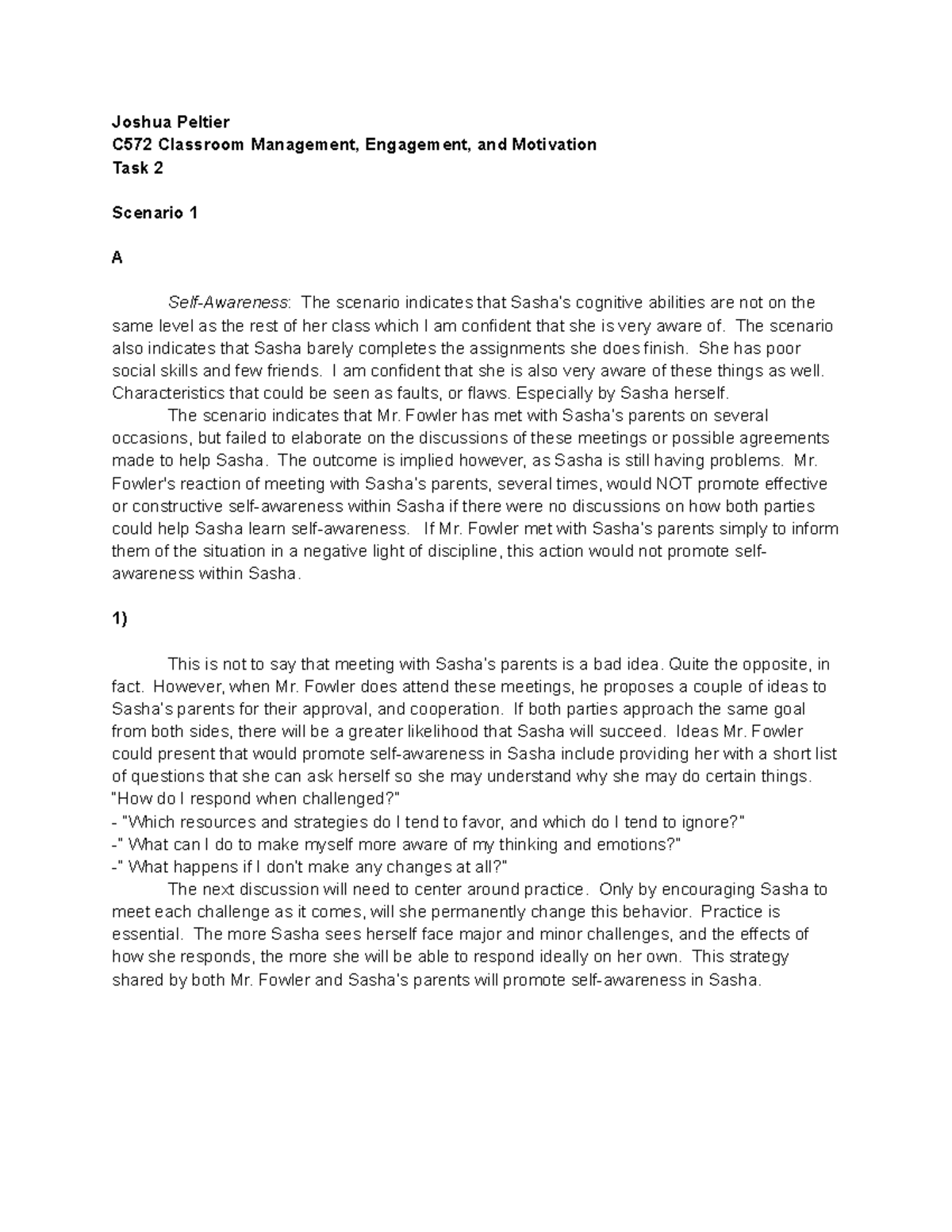 C572 Classroom Management Task 2 - Joshua Peltier C572 Classroom ...