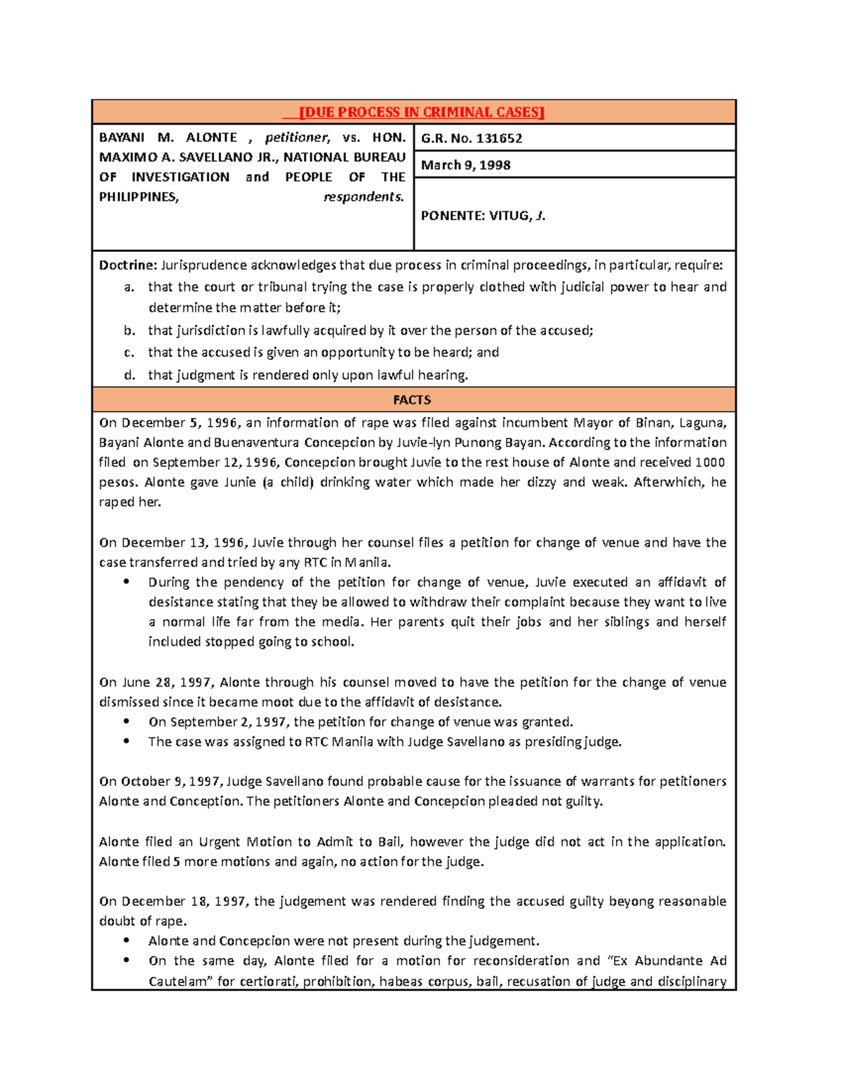 Alonte v. Savellano, G.R. No. 131652 - [DUE PROCESS IN CRIMINAL CASES ...