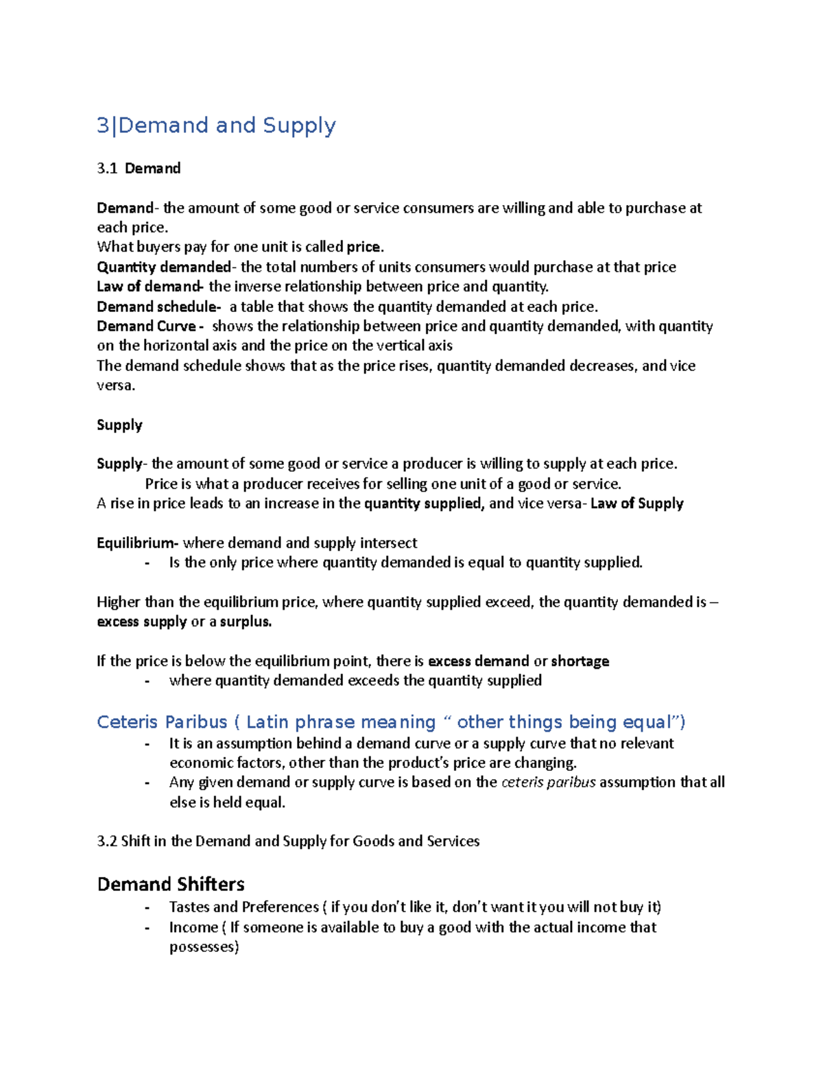 Econ 104 Chapter 3 - Notes - 3|Demand and Supply 3 Demand Demand- the ...