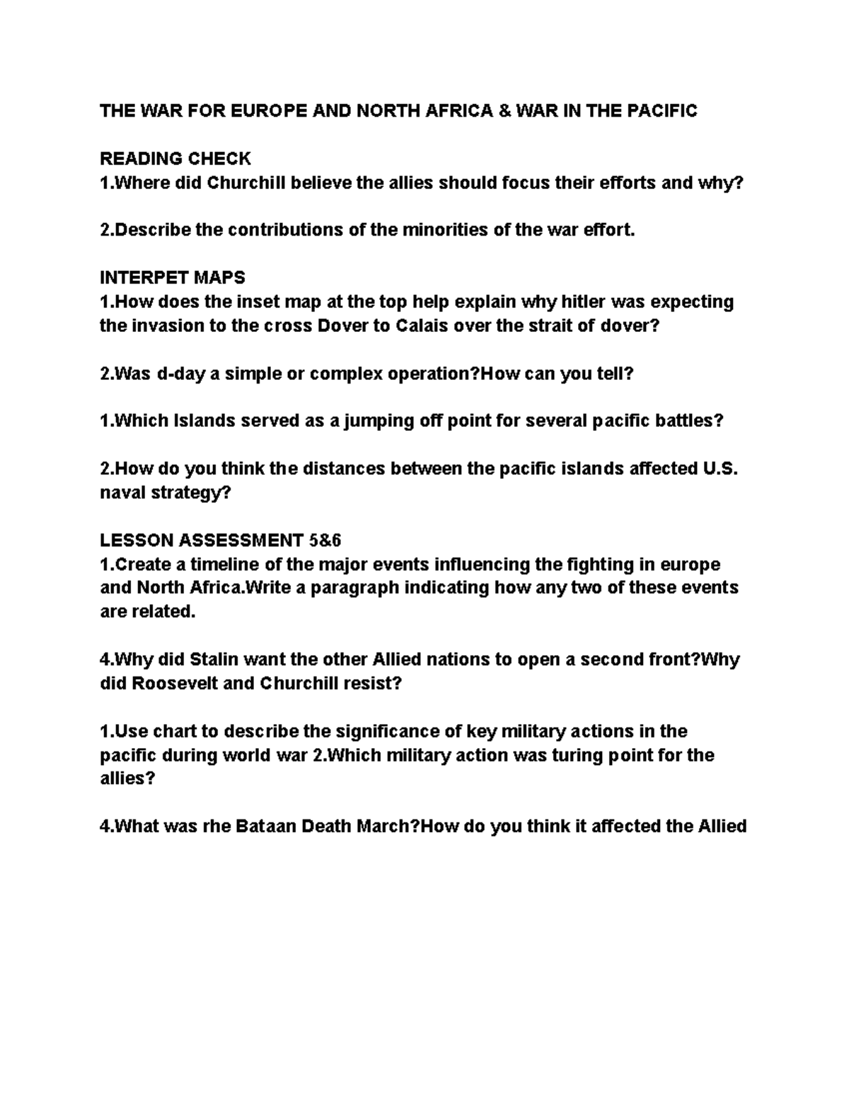 US History WEEK 3 - :))) - THE WAR FOR EUROPE AND NORTH AFRICA & WAR IN ...