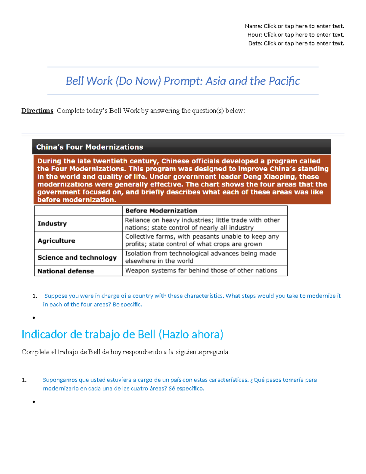 5-31-24 Bell Work - mmm - Name: Click or tap here to enter text. Hour ...