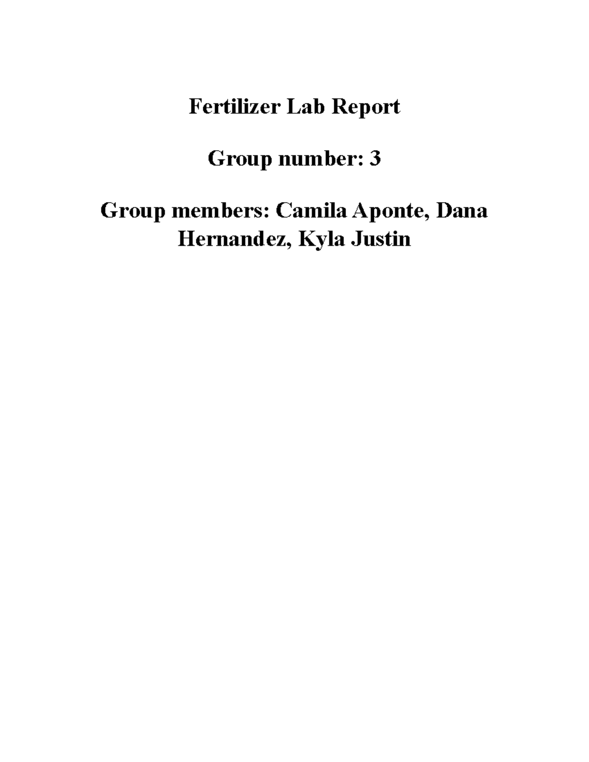 Fertilizer Lab Report - CHM 3120L - Fertilizer Lab Report Group number ...
