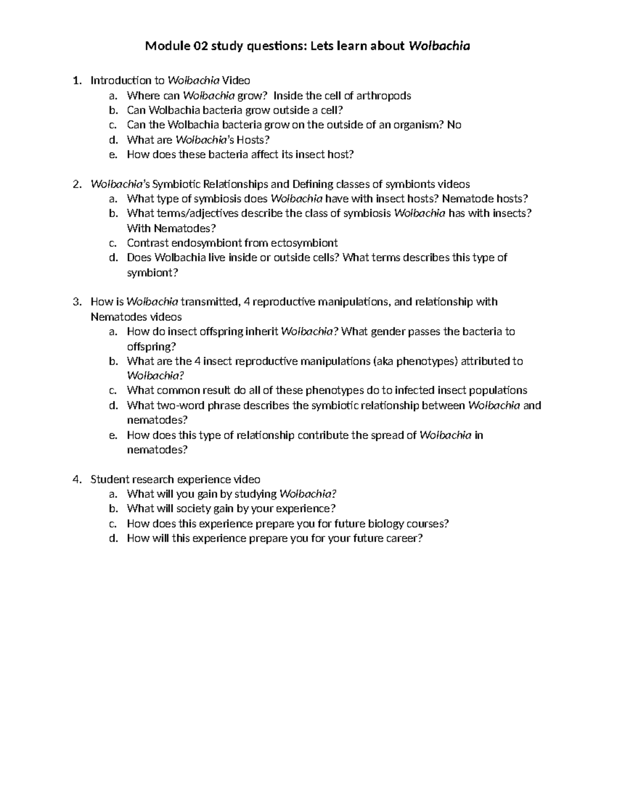 01 Introduction to Wolbachia Video - Module 02 study questions: Lets ...