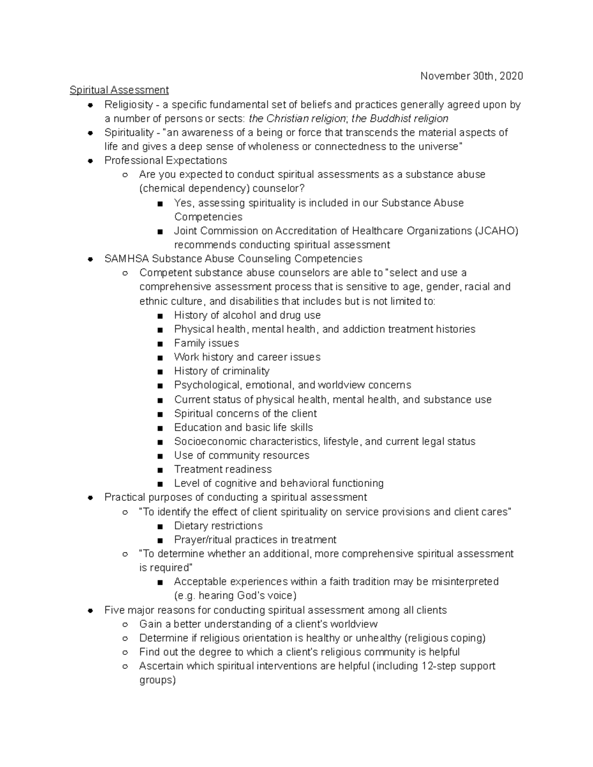 Module 8 Spiritual Assessment - November 30th, 2020 Spiritual ...