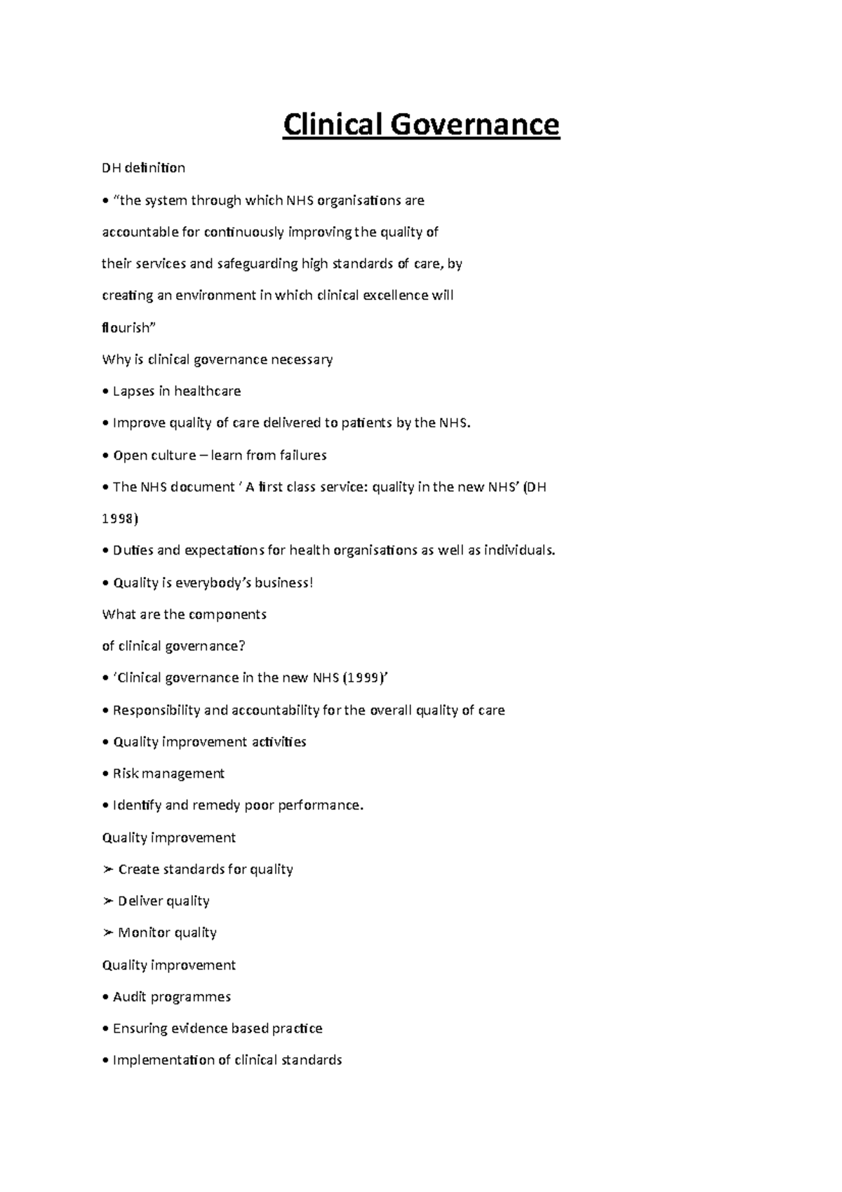 Clinical Governance - Lecture notes Pharmacy Law, Ethics and Practice ...