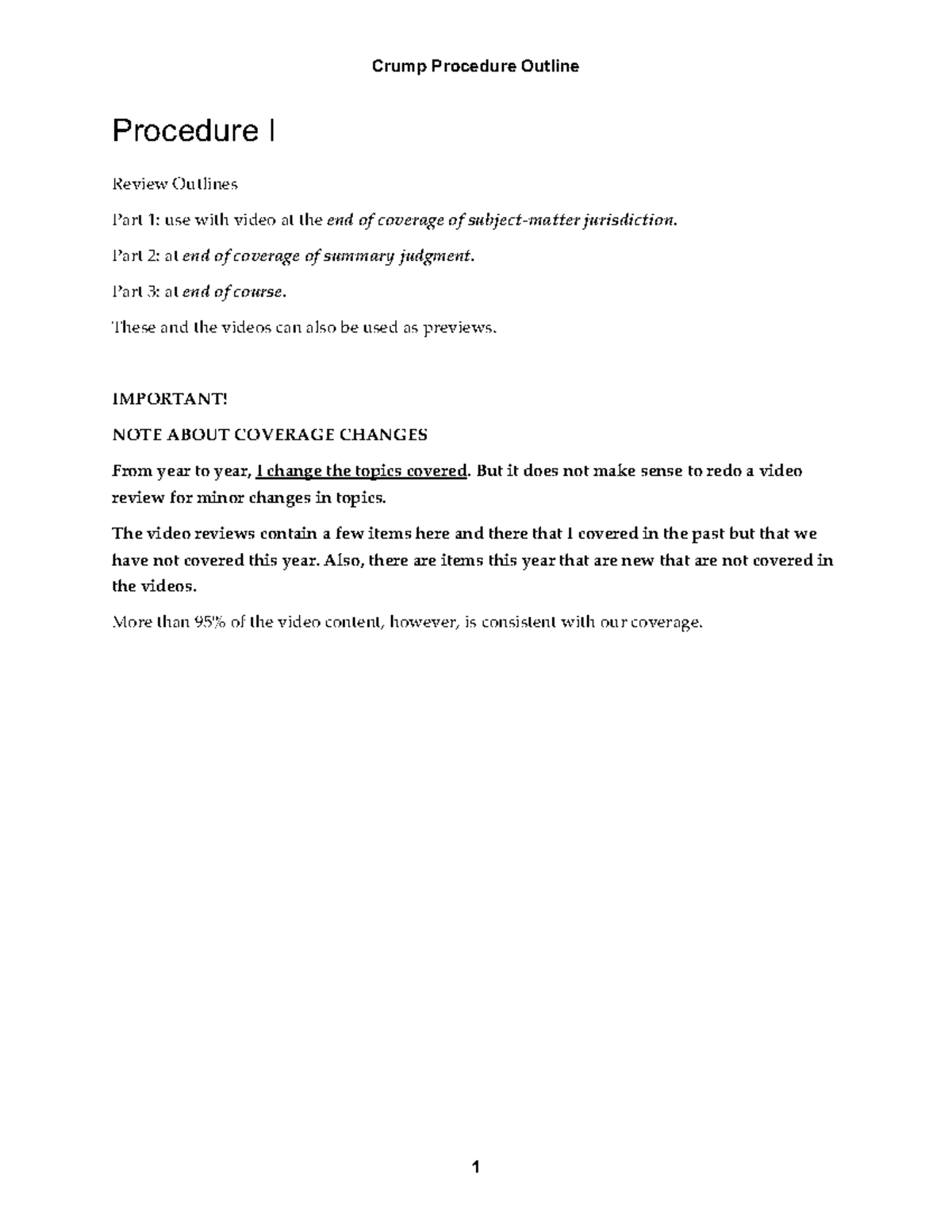 Crump Procedure Outline - Procedure I Review Outlines Part 1: use with ...