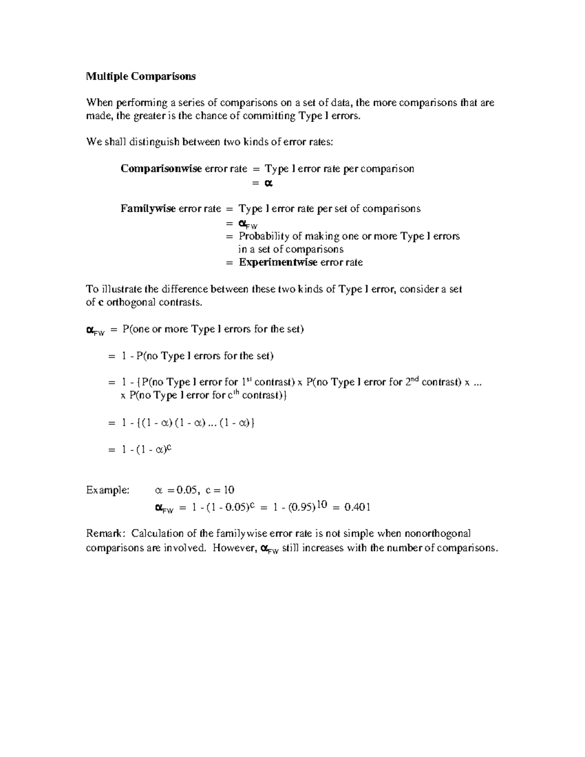 Multiple Comparisons - Multiple Comparisons When performing a series of ...