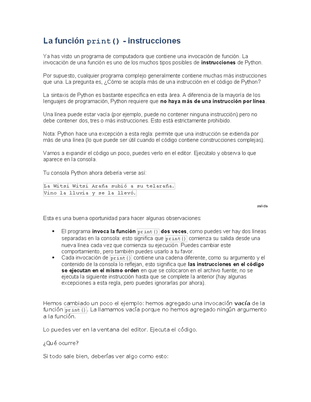 Python Modulo 1 - Es un buen libro que te ayuda - La función print() - instrucciones Ya has ...