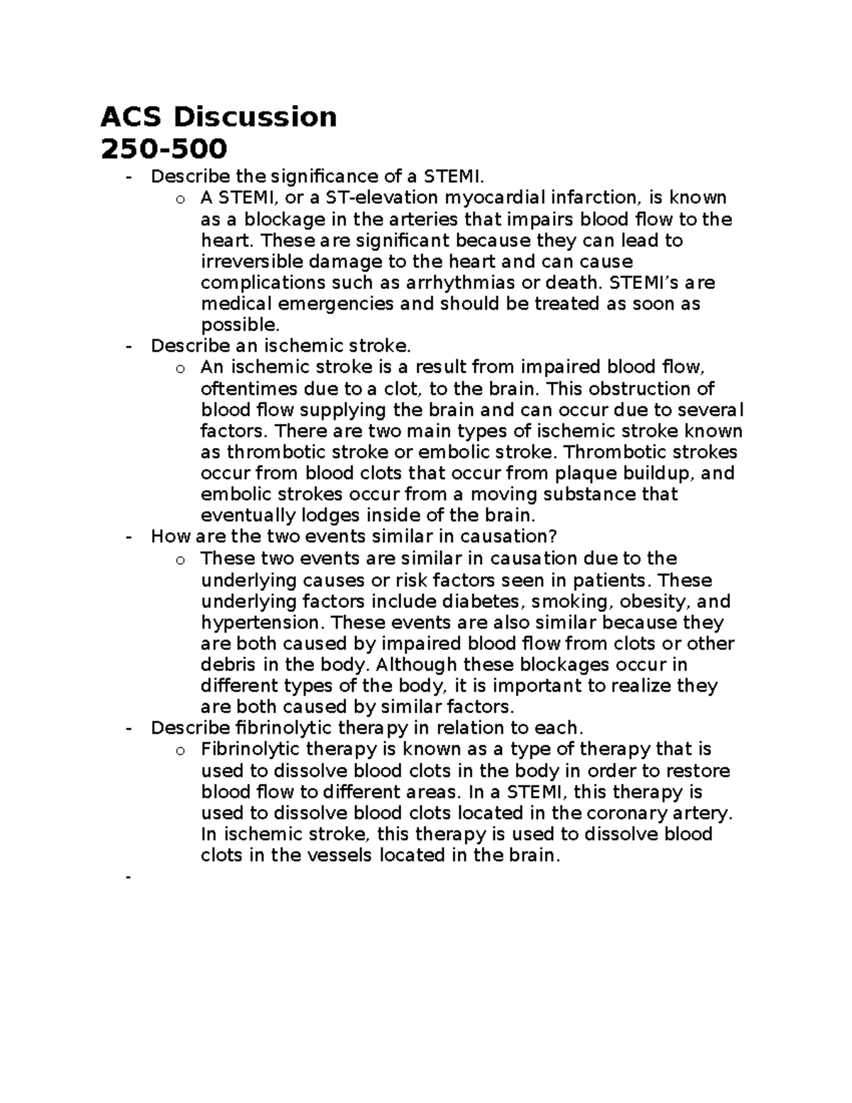 ACS Discussion ACLS - ACS Discussion 250- Describe the significance of ...