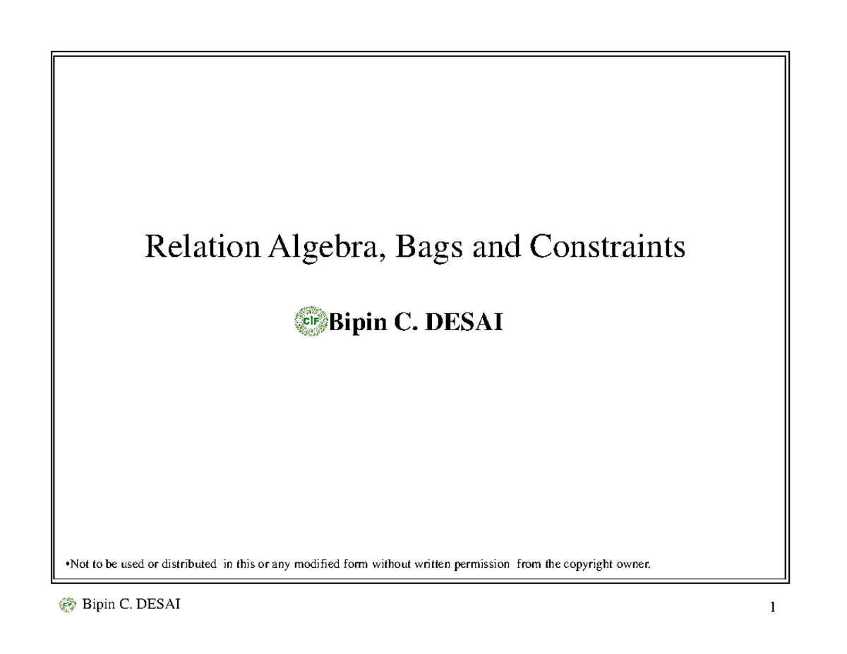 8-RA constraints-encr - Bipin C. DESAI 1 Relation Algebra, Bags and ...