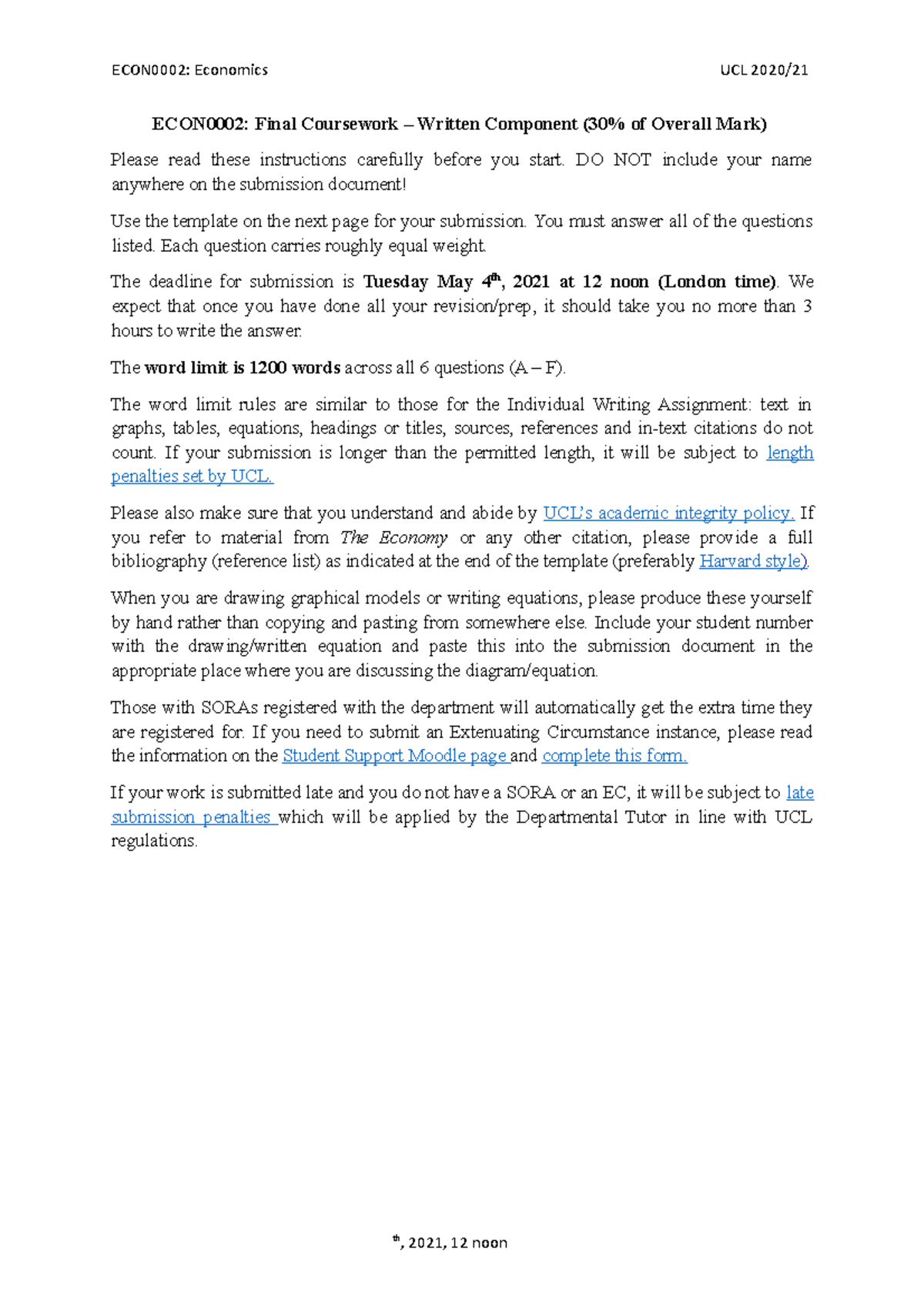 ECON0002 April Coursework Written Assessment - ECON0002: Final ...