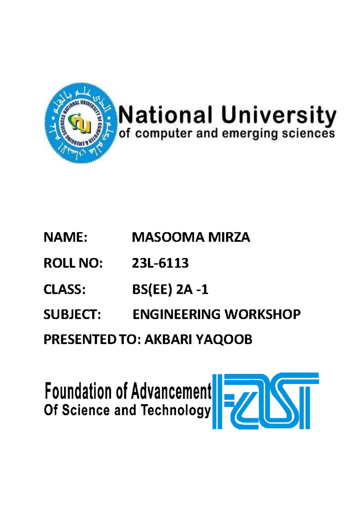 Engineering Drawing - N/a - NAME: MASOOMA MIRZA ROLL NO: 23L- 6113 ...