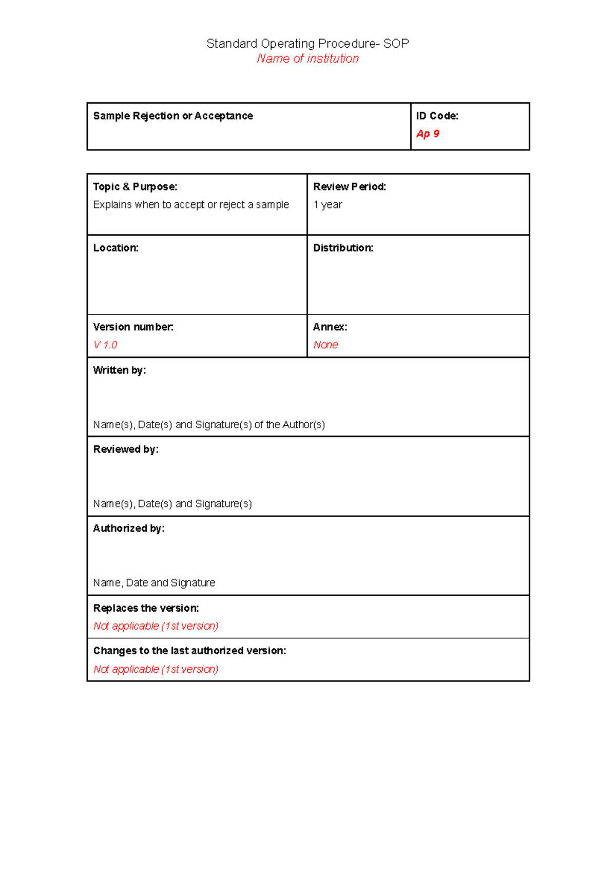Ap9 Sample acceptanceSample Rejection or Acceptance Procedure ...