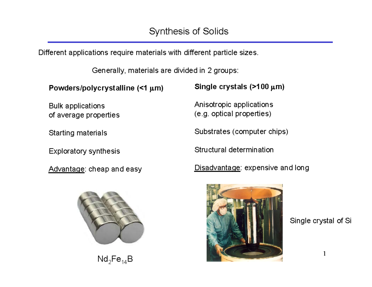 Part 4 Synthesis - Lecture notes 4 - Synthesis of Solids Different ...