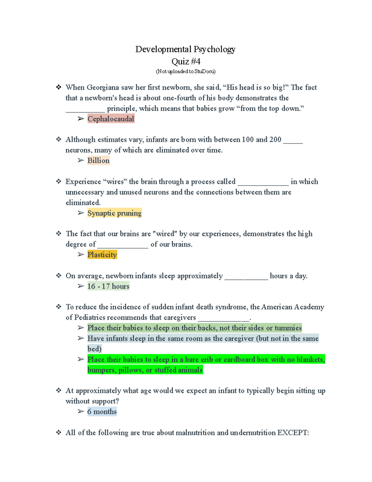 Developmental Psychology (PSYC 231) Quiz #4 - Developmental Psychology ...