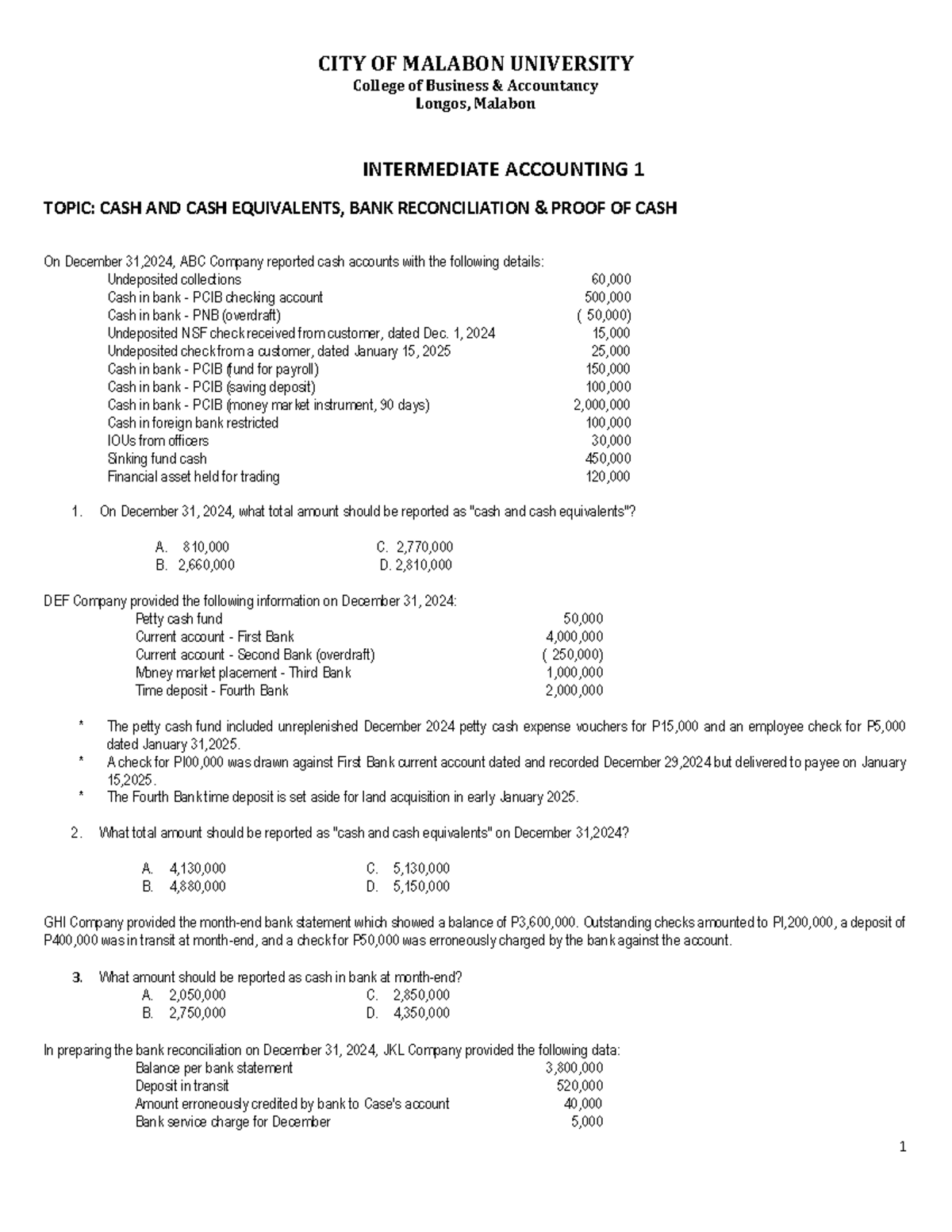 Cash and Cash Equivalents Part 2 - 1 INTERMEDIATE ACCOUNTING 1 TOPIC ...