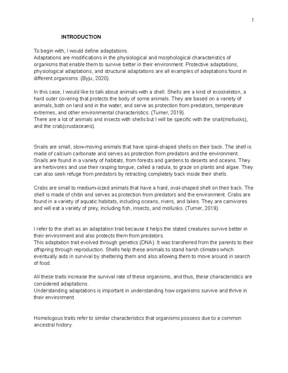 Written Assignment 7 - intro to biology - 1 INTRODUCTION To begin with ...