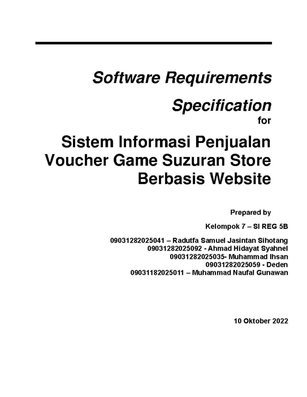 Kelompok 7 Sireg 5b - for example - Software Requirements Specification ...