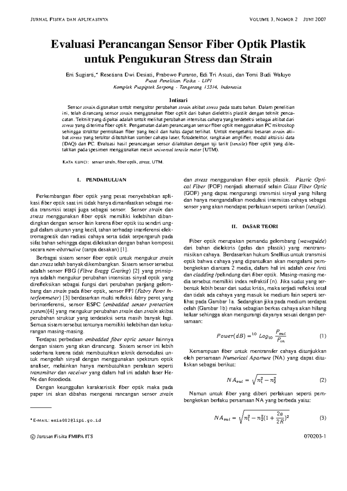 Evaluasi Perancangan Sensor Fiber Optik Plastik untuk Pengukuran Stress ...