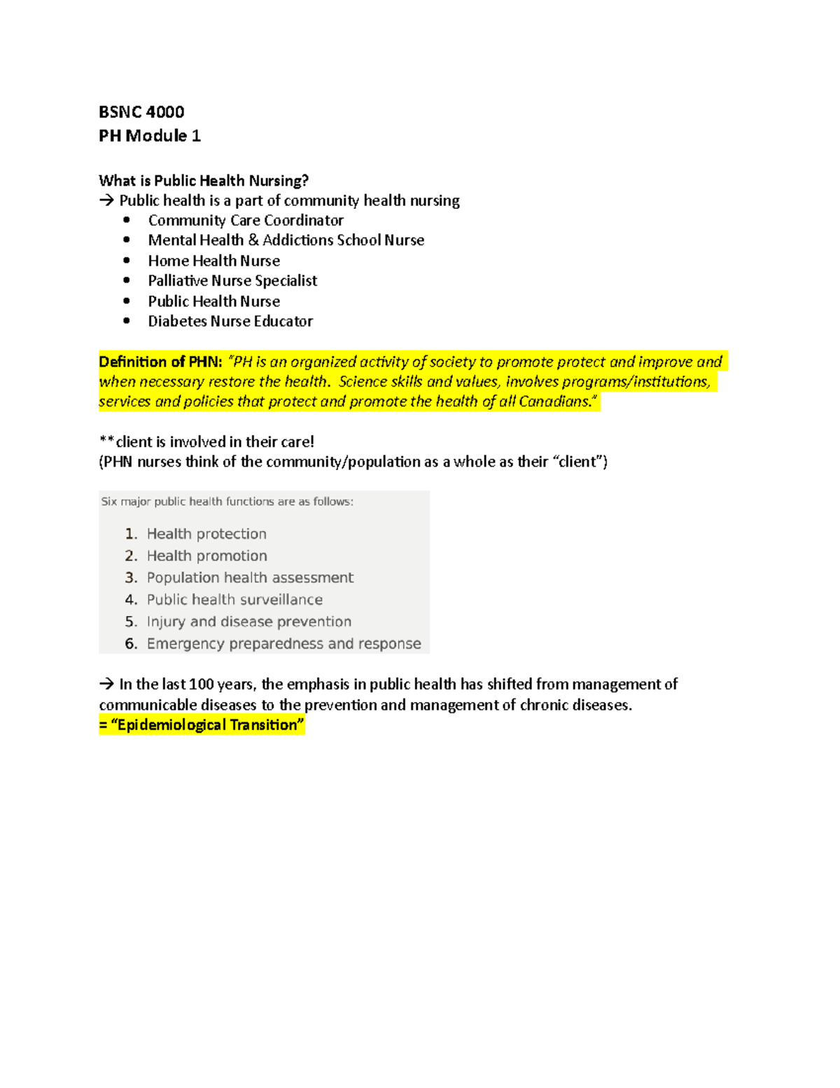 Mod 1 Notes - PUBLIC HEALTH: Nursing & population health - BSNC 4000 PH ...