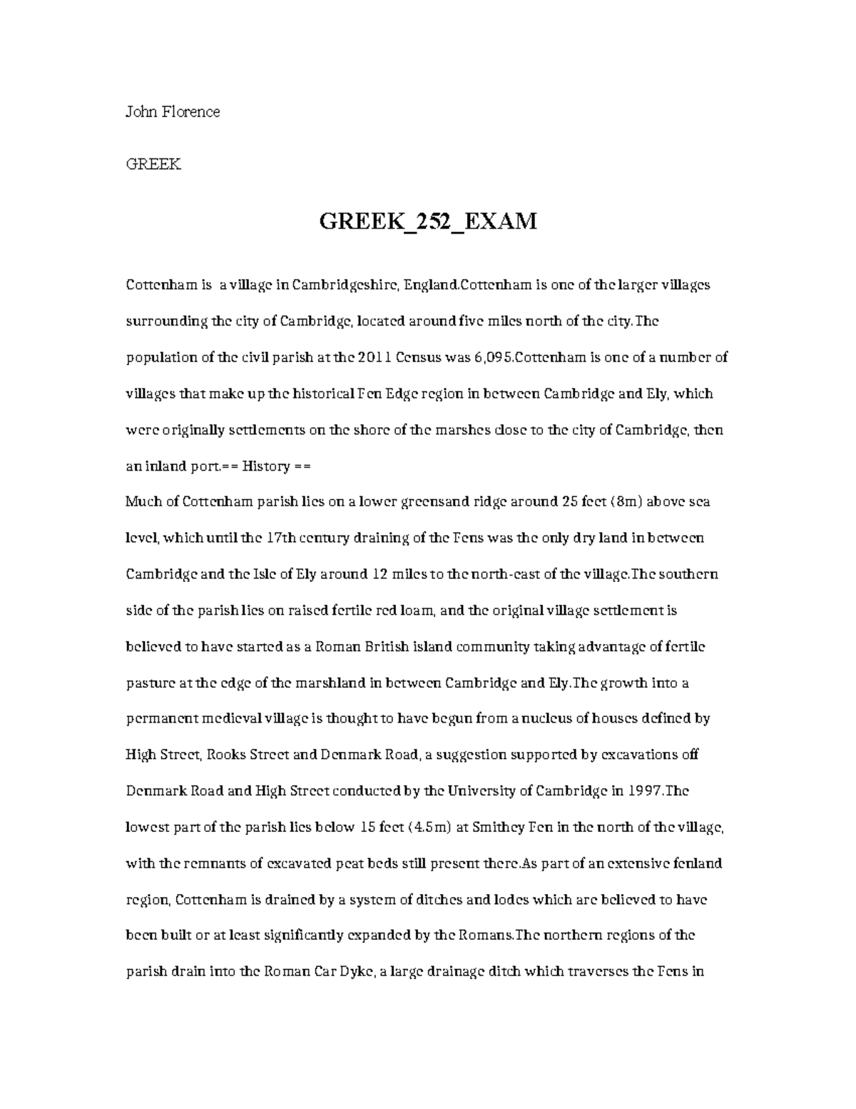 Greek 252 EXAM - Exam Practice Material - John Florence GREEK GREEK_252 ...