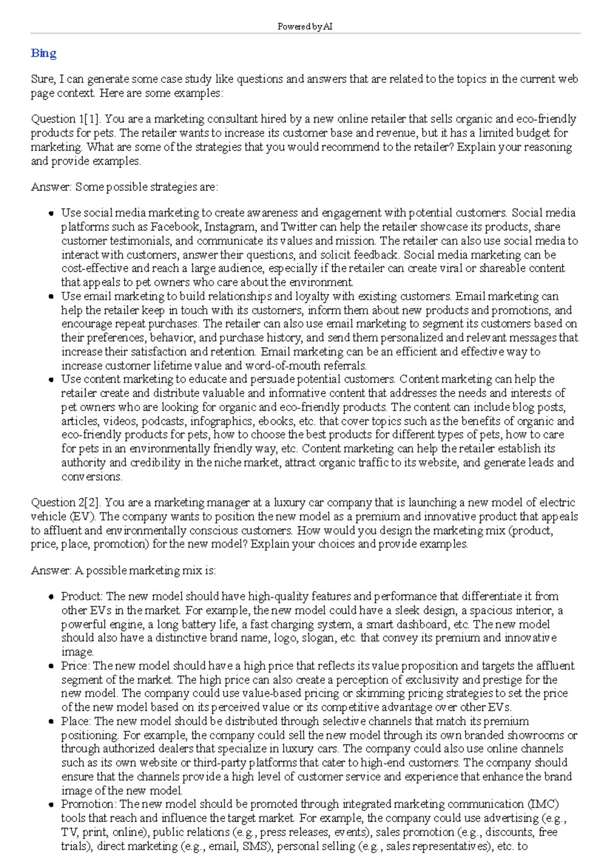 Sample qs - 2 case studies - Powered by AI Bing Sure, I can generate some case study like ...