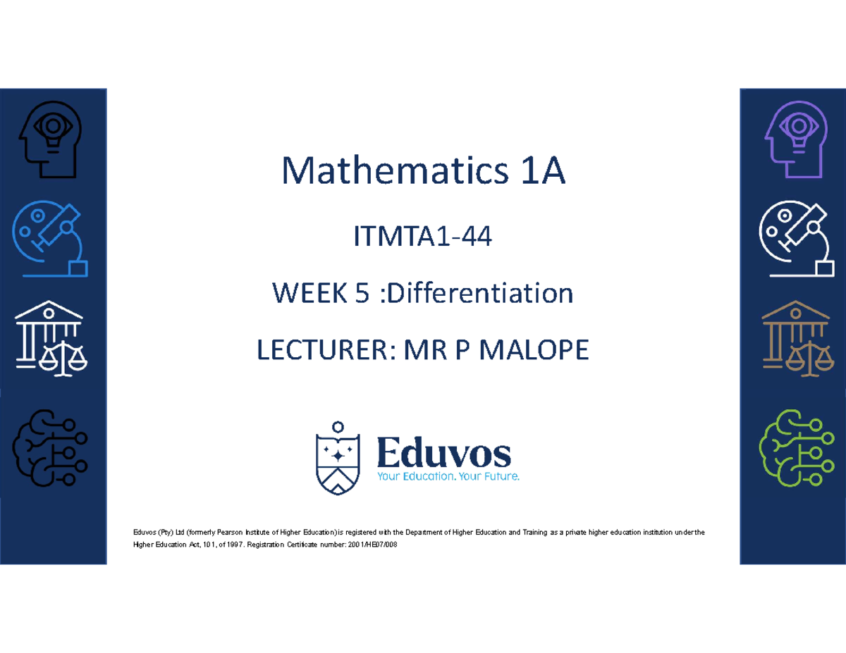WEEK 5 Derivatives lesson 2 - Mathematics 1A ITMTA1- WEEK 5 ...