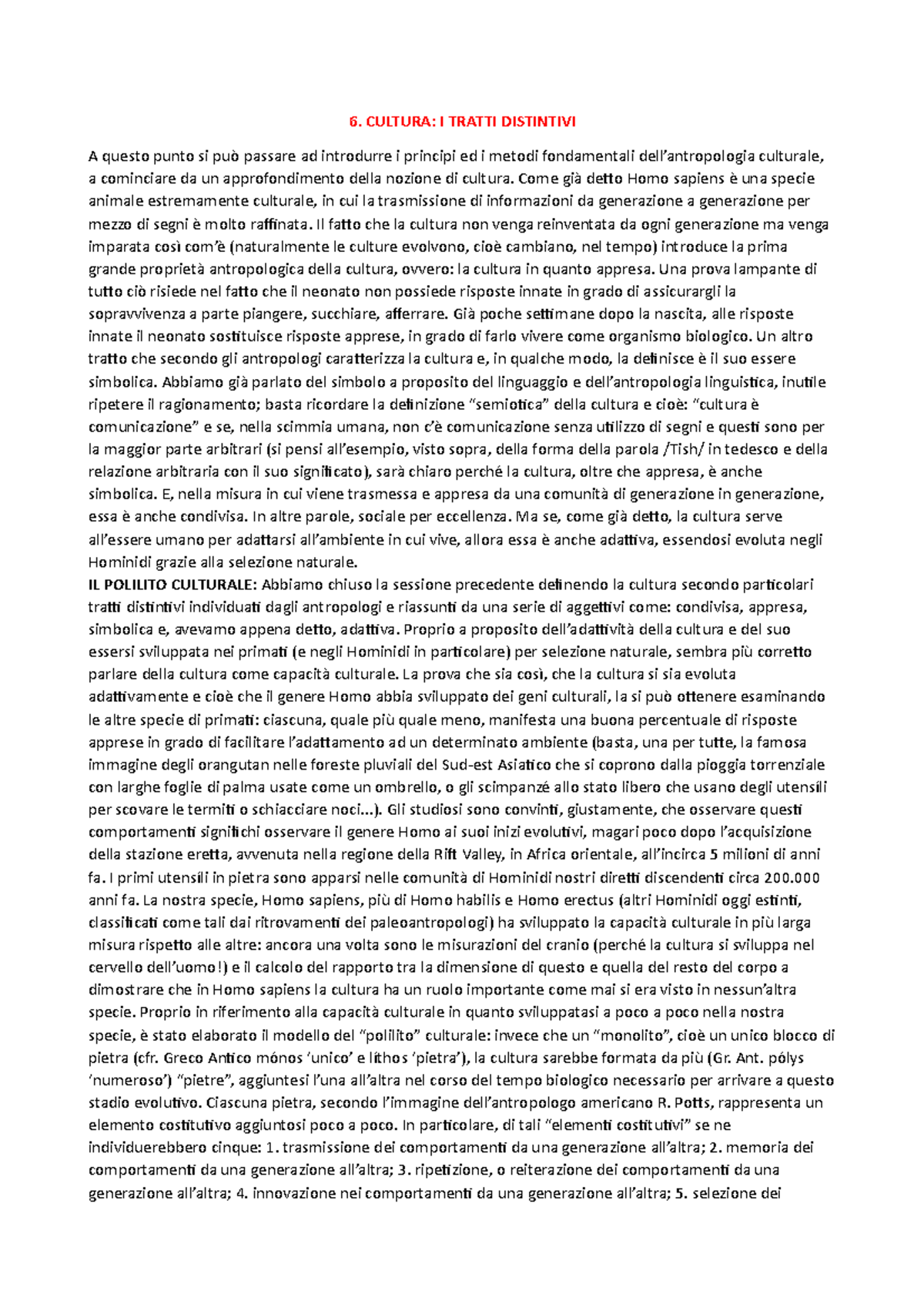 Appunti lezione 8 di Antropologia Culturale scritti a mano su word - 6 ...
