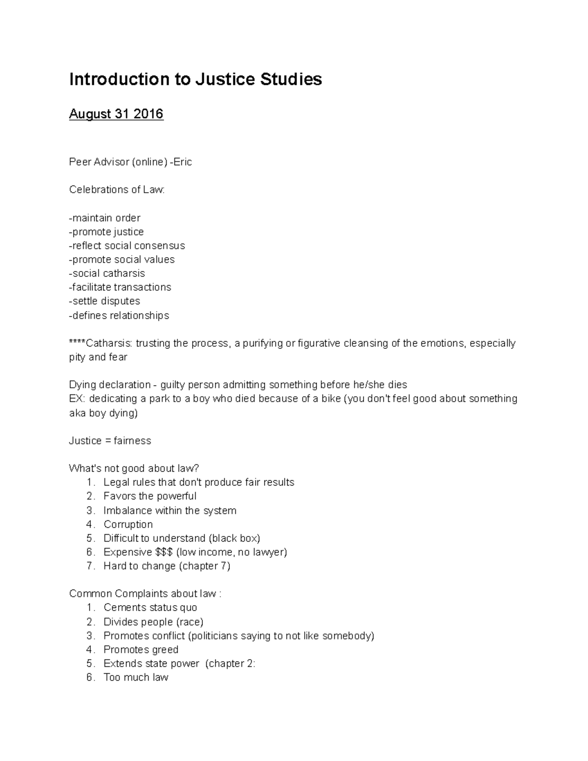 Introduction to Justice Studies Notes - Introduction to Justice Studies ...