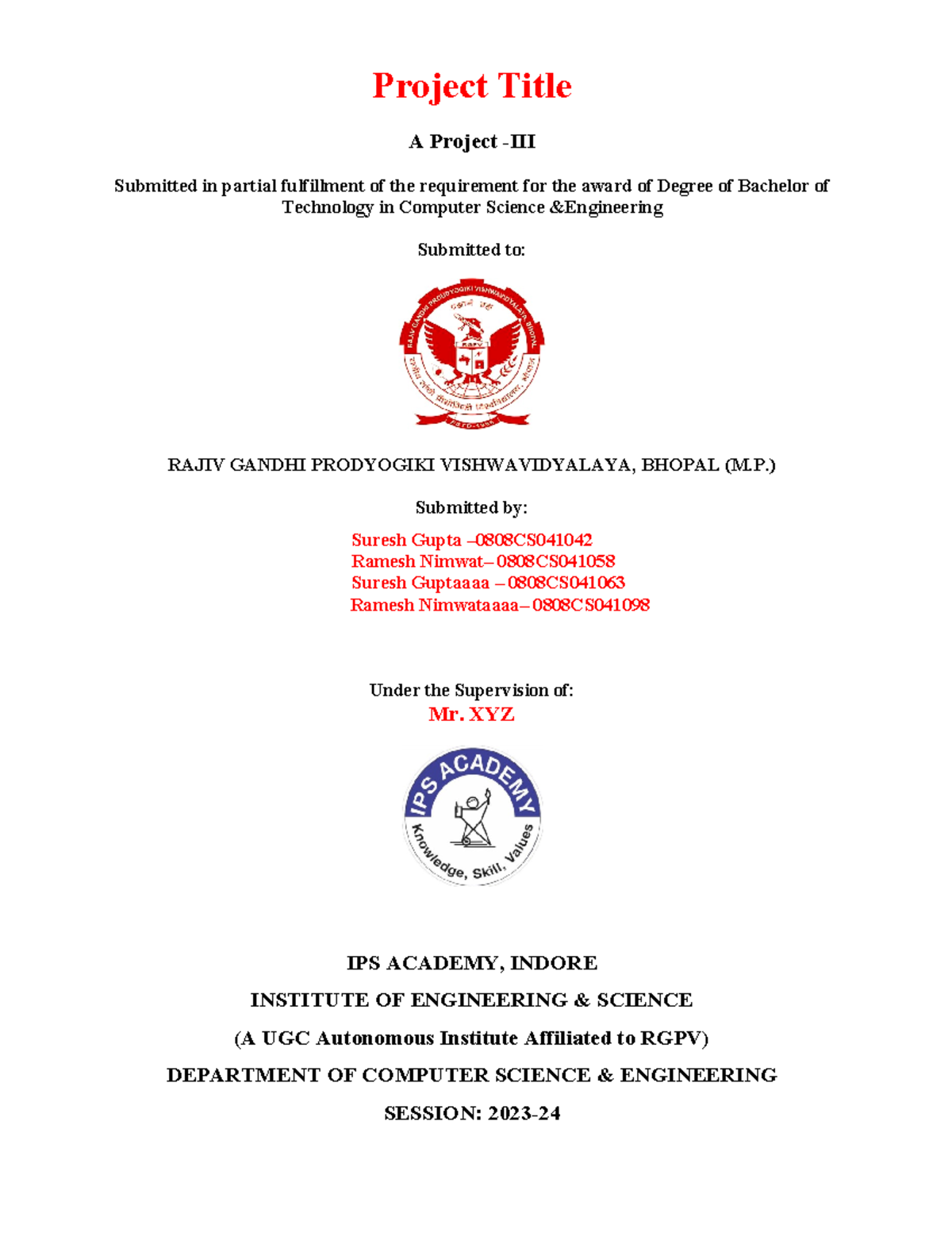 Major Project Report Format 2023-2024 - Project Title A Project -III Submitted in partial - Studocu