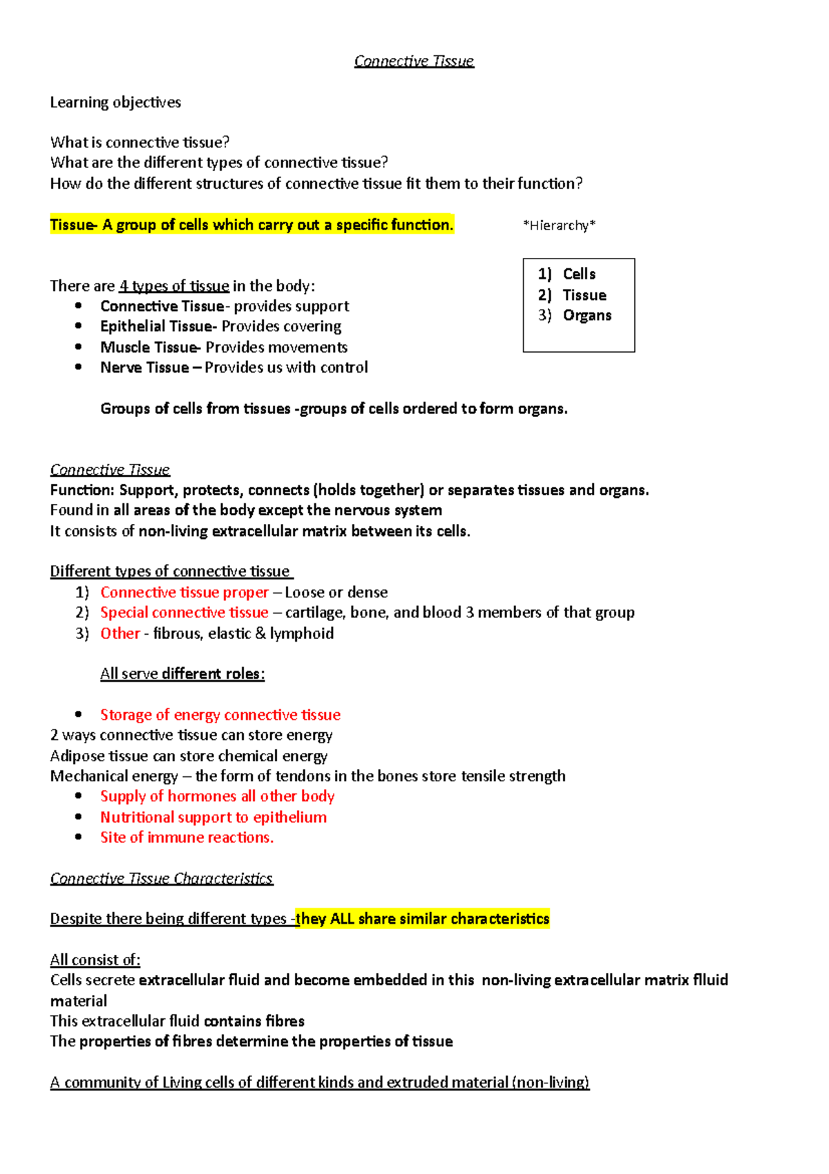 Connective Tissue Medc0001 Lecture Notes - Connective Tissue Learning ...