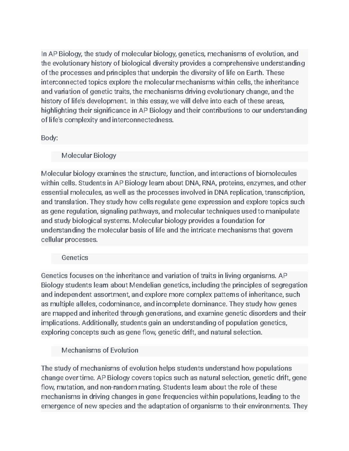 Molecular Biology, Genetics, Mechanisms of Evolution, and Evolutionary ...
