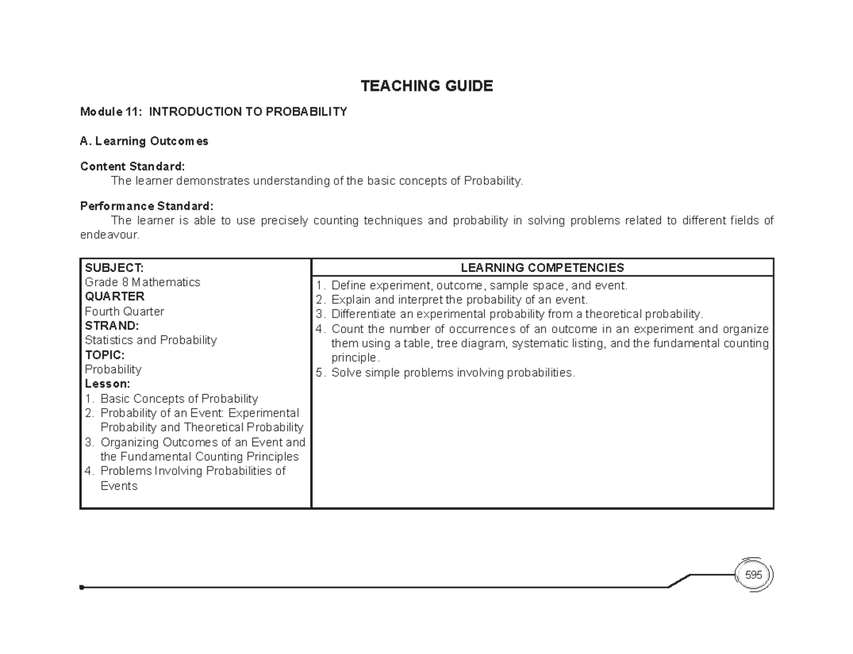Math teachers guide 11 - TEACHING GUIDE Module 11: INTRODUCTION TO ...