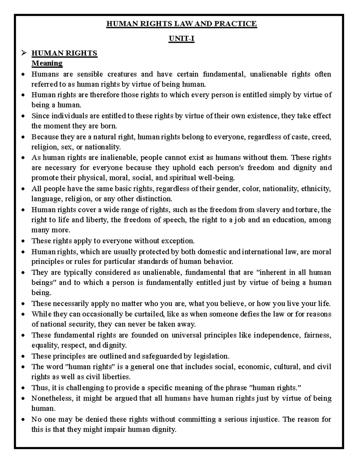 UNIT-I-901- Human Rights - HUMAN RIGHTS LAW AND PRACTICE UNIT-I HUMAN ...